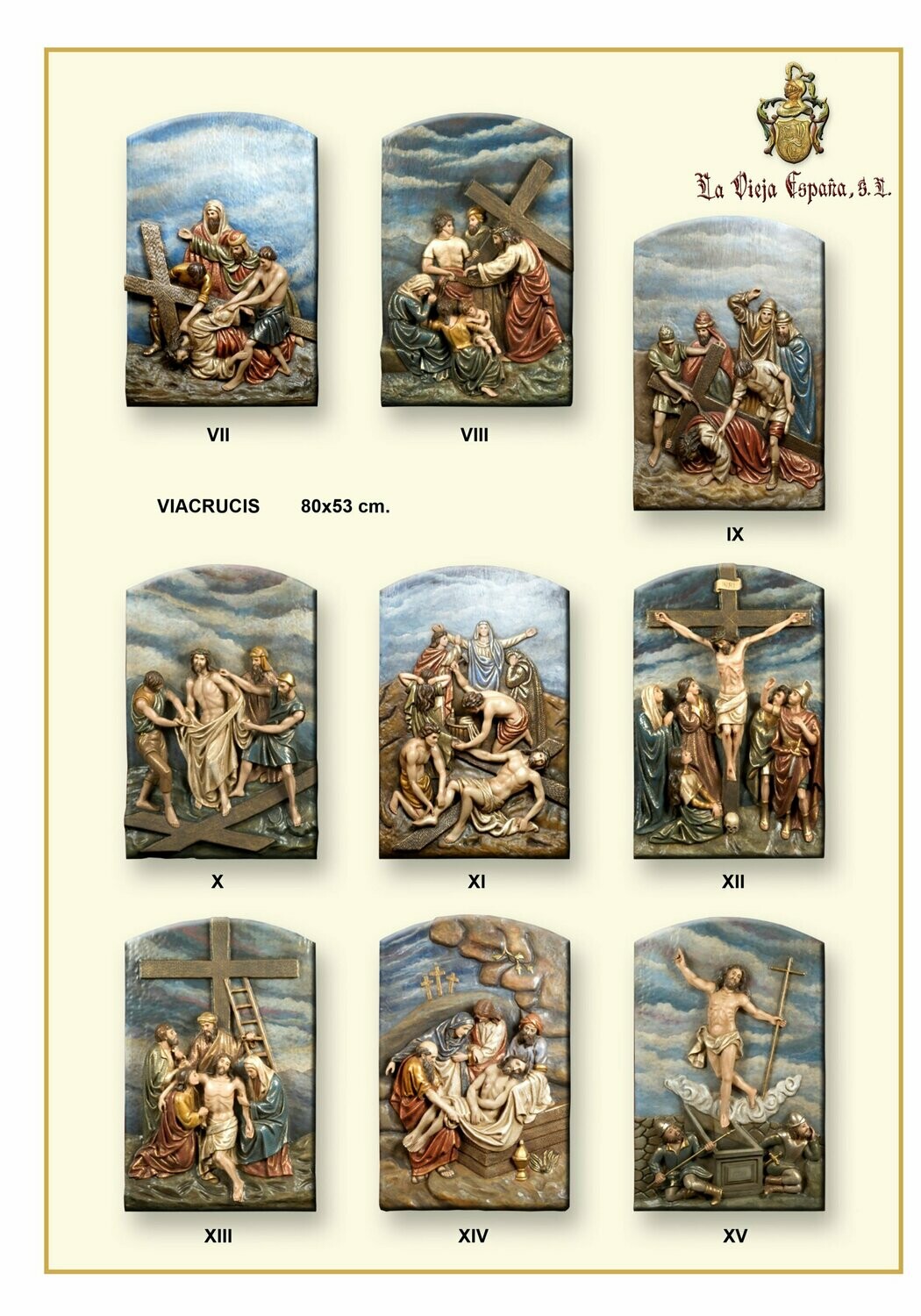 VIA CRUCIS TALLA DE MADERA 80x53 - La vieja España